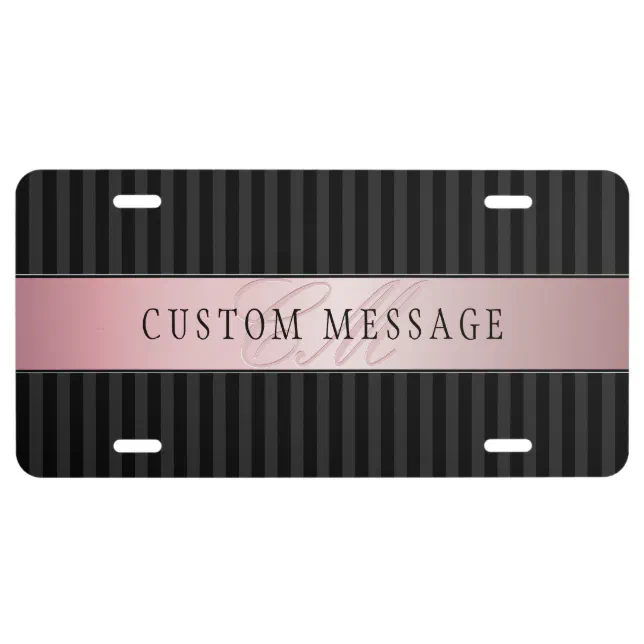 Elegant Blush Faux Rose Gold & Stripes + Message License Plate | Zazzle