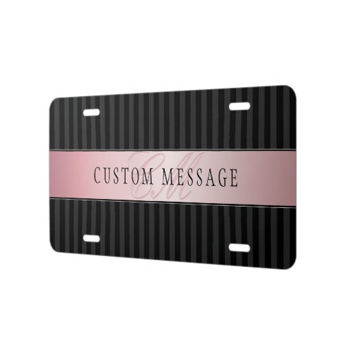 Elegant Blush Faux Rose Gold & Stripes + Message License Plate | Zazzle
