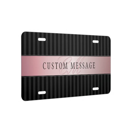 Elegant Blush Faux Rose Gold & Stripes + Message License Plate | Zazzle