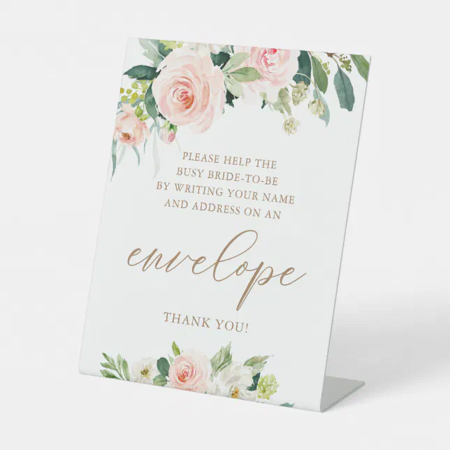 Elegant Blush Floral Address an Envelope Pedestal Sign | Zazzle