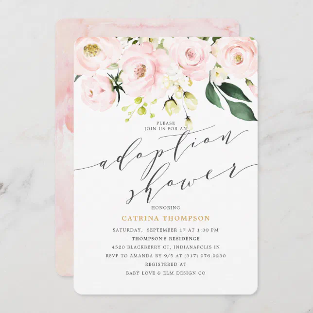 Elegant Blush Floral and Greenery Adoption Shower Invitation | Zazzle