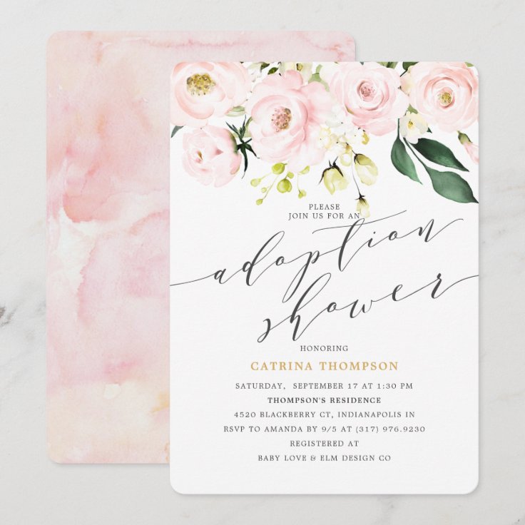 Elegant Blush Floral and Greenery Adoption Shower Invitation | Zazzle