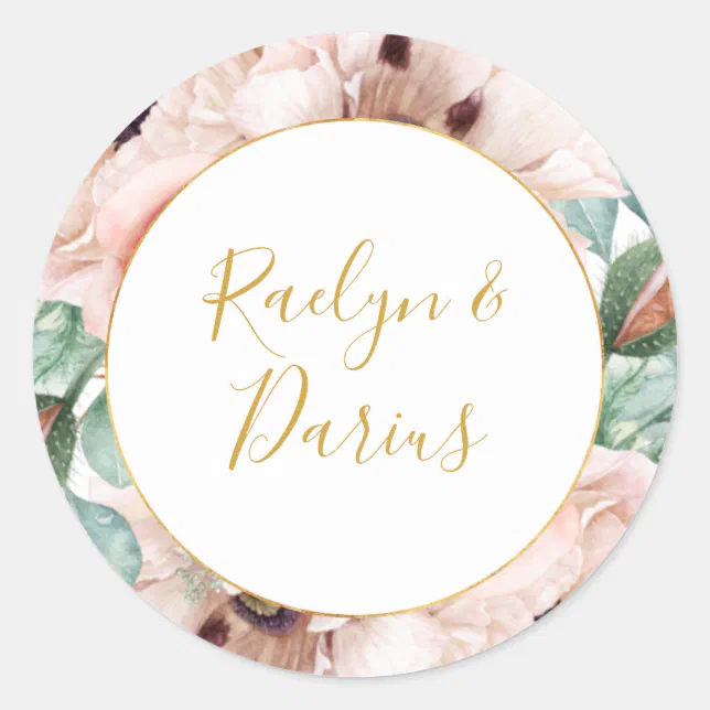 Elegant Blush Floral Garden Wedding Envelope Seals | Zazzle