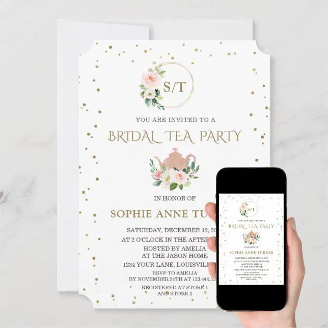 Elegant Blush Floral Gold Frame Bridal Shower Invitation Zazzle