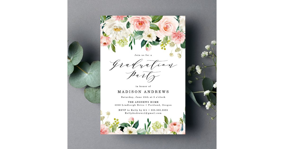 Elegant Blush Floral Graduation Party Invitation | Zazzle