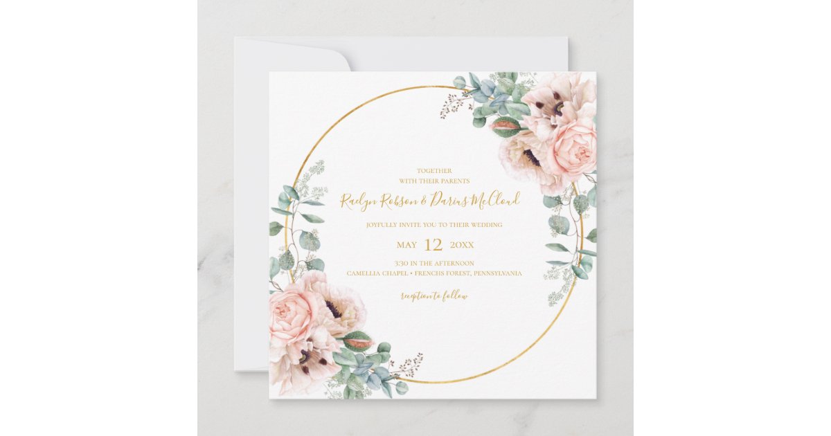 Elegant Blush Floral | Square Wedding Invitation | Zazzle