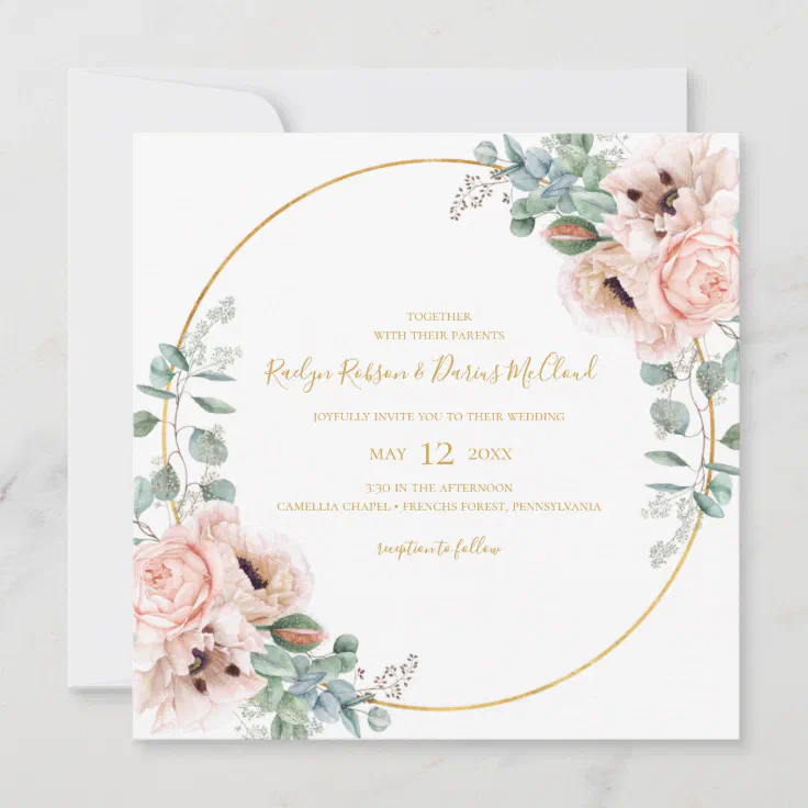 Elegant Blush Floral | Square Wedding Invitation | Zazzle