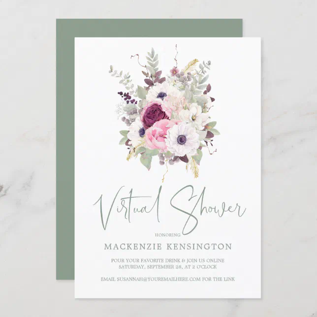 Elegant Blush Floral Virtual Bridal Shower Invitation | Zazzle
