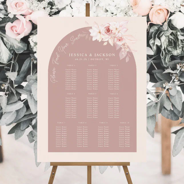 Elegant Blush Floral Wedding Seating Chart Foam Board | Zazzle