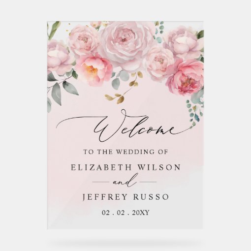 Elegant Blush Floral Wedding Welcome Sign | Zazzle