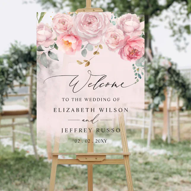 Elegant Blush Floral Wedding Welcome Sign | Zazzle