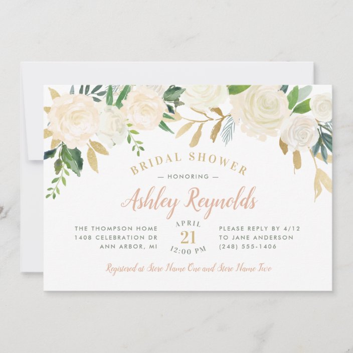 Elegant Blush Gold Floral Wedding Bridal Shower Invitation | Zazzle.com