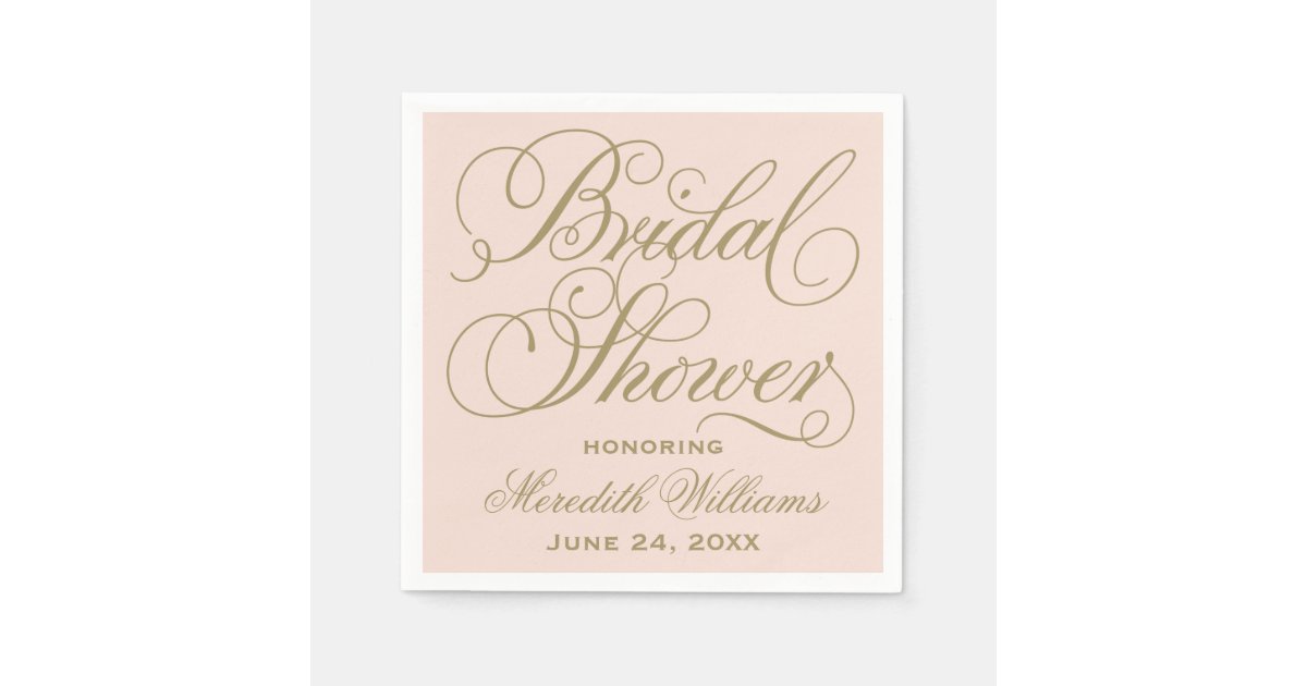 Elegant Blush Gold Script Wedding Bridal Shower Paper Napkins | Zazzle.com