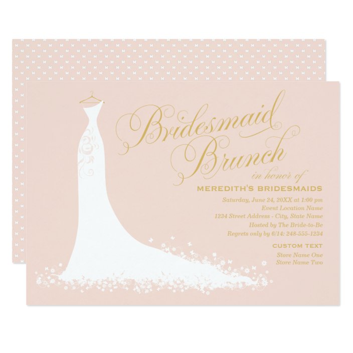 Elegant Blush Gold Wedding Gown Bridesmaid Brunch Invitation | Zazzle.com