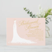 Elegant Blush Gold Wedding Gown Bridesmaid Brunch Invitation | Zazzle