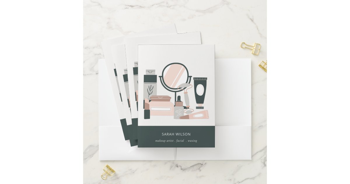 Elegant Blush Grey Makeup Artist Cosmologist Pocket Folder | Zazzle