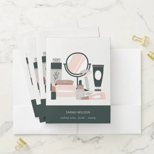 Elegant Blush Grey Makeup Artist Cosmologist Pocket Folder | Zazzle