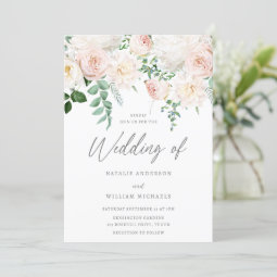 Elegant Blush & Ivory White Floral Wedding Invitation | Zazzle