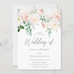 Elegant Blush & Ivory White Floral Wedding Invitation | Zazzle