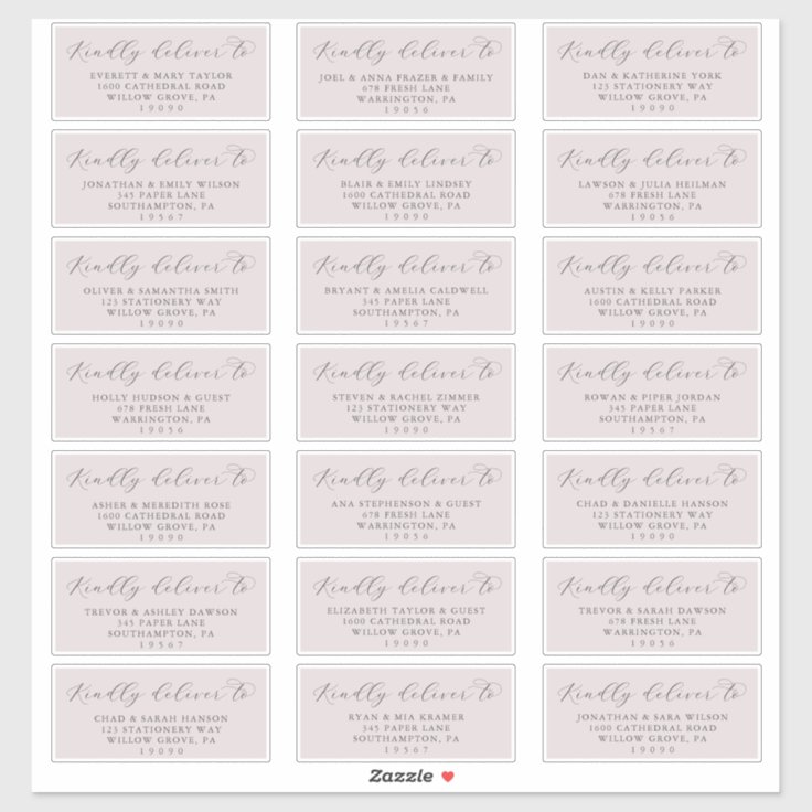 Elegant Blush Mauve Wedding Guest Address Labels | Zazzle