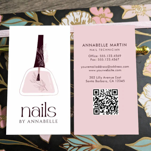 Elegant Blush Nail Technician Business Card | Zazzle