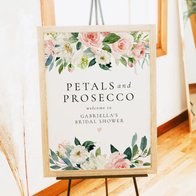 Elegant Blush Petals & Prosecco Bridal Shower Poster | Zazzle