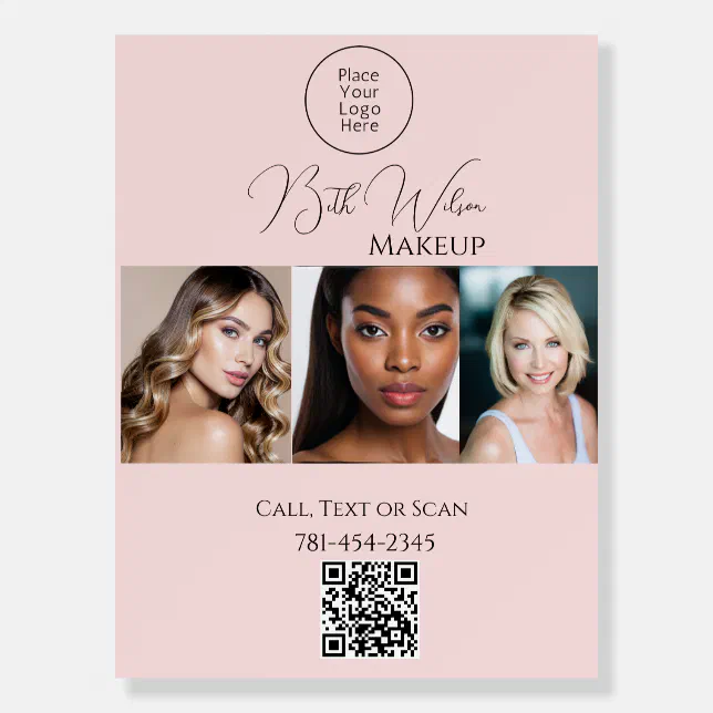 Elegant Blush Pink Beauty Business Photo QR Makeup Foam Board | Zazzle