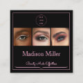 Elegant Blush Pink Black Script 3 Photo Makeup Squ Square Business Card ...