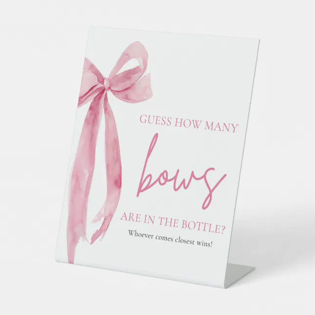 Elegant Blush Pink Bow Guess How Many Bows Game Pedestal Sign | Zazzle
