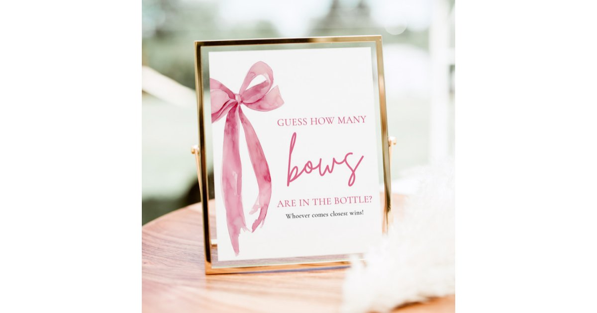 Elegant Blush Pink Bow Guess How Many Bows Game Poster | Zazzle