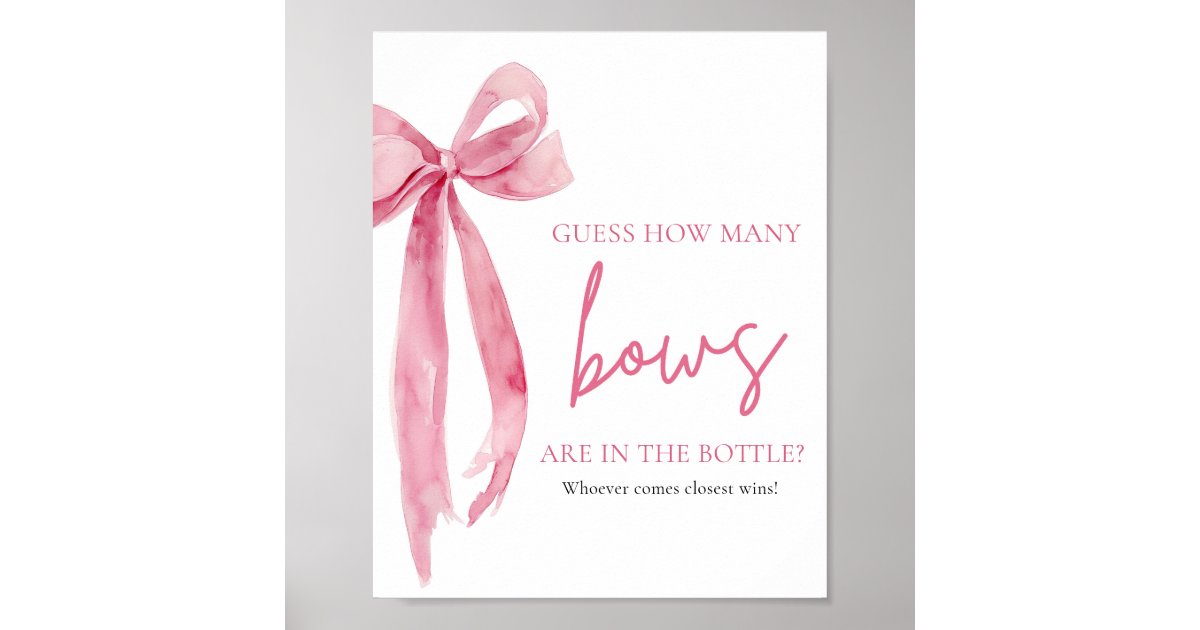 Elegant Blush Pink Bow Guess How Many Bows Game Poster | Zazzle