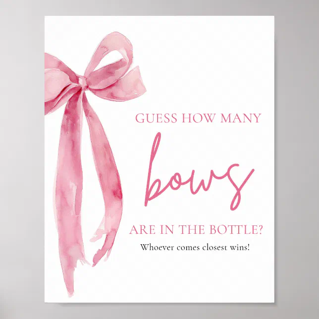 Elegant Blush Pink Bow Guess How Many Bows Game Poster | Zazzle