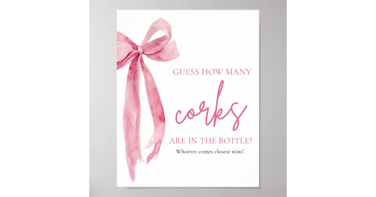 Elegant Blush Pink Bow Guess How Many Corks Game Poster | Zazzle