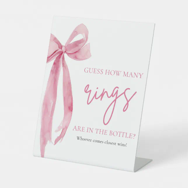 Elegant Blush Pink Bow Guess How Many Rings Game Pedestal Sign | Zazzle
