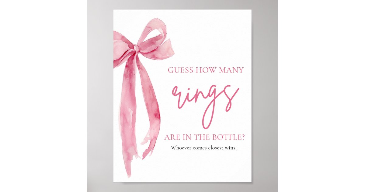 Elegant Blush Pink Bow Guess How Many Rings Game Poster | Zazzle