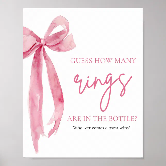 Elegant Blush Pink Bow Guess How Many Rings Game Poster | Zazzle