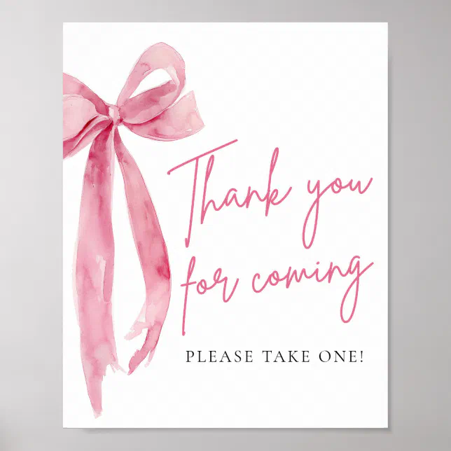 Elegant Blush Pink Bow Thank You For Coming Sign | Zazzle