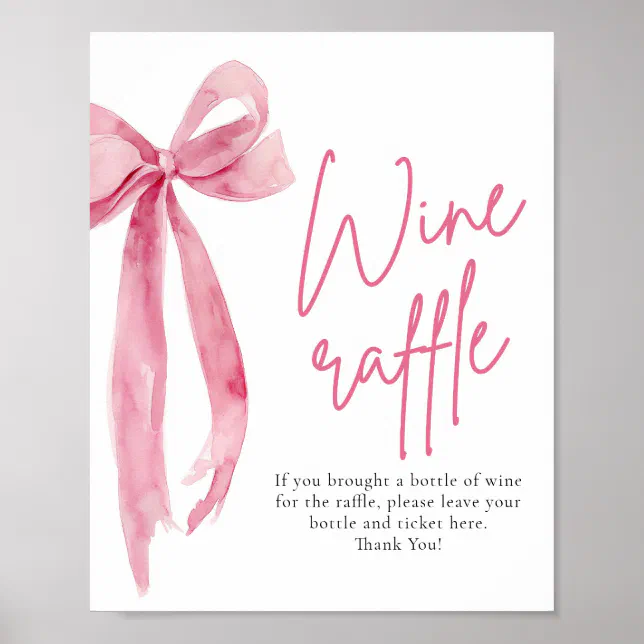 Elegant Blush Pink Bow Wine Raffle Game Sign | Zazzle