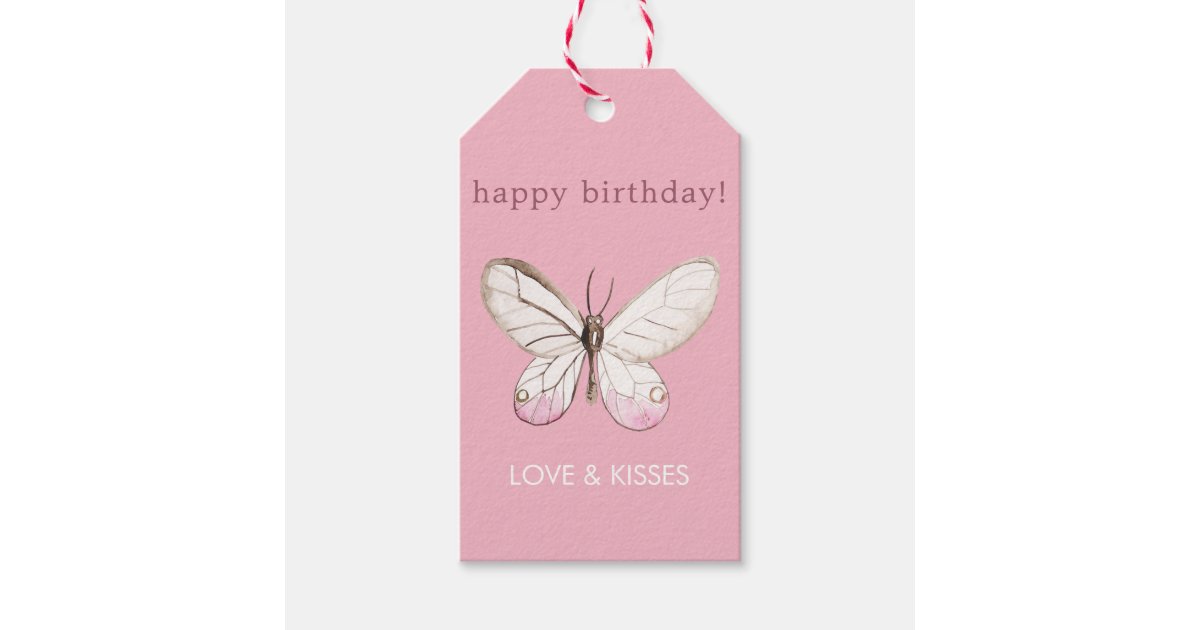 Elegant Blush Pink Butterfly Birthday Gift Tags | Zazzle