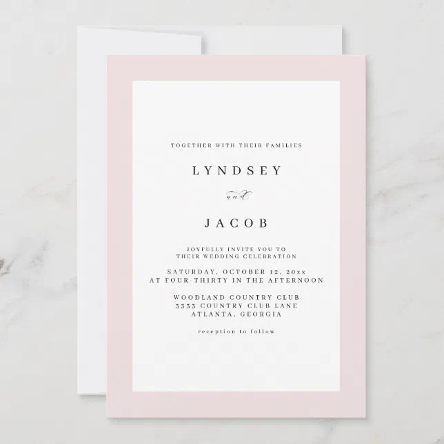 Elegant Blush Pink Classic Wedding Invitation | Zazzle