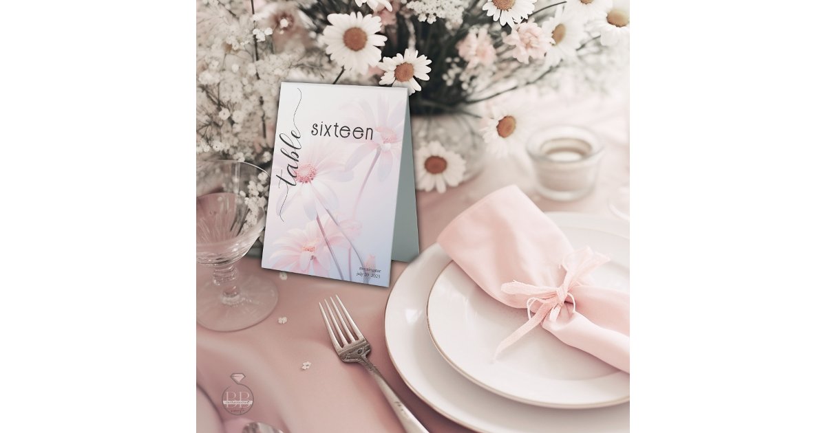 Elegant Blush Pink Daisies Table Tent Sign | Zazzle
