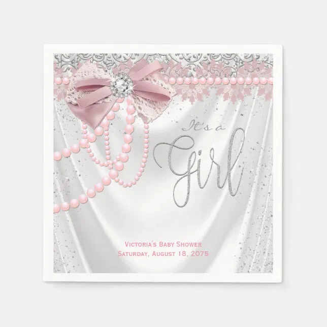Elegant Blush Pink Diamond Pear Baby Shower Napkins | Zazzle
