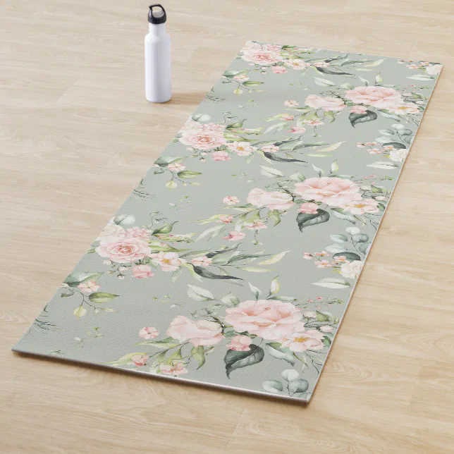 Elegant Blush Pink Eucalyptus Sage Green Yoga Mat | Zazzle