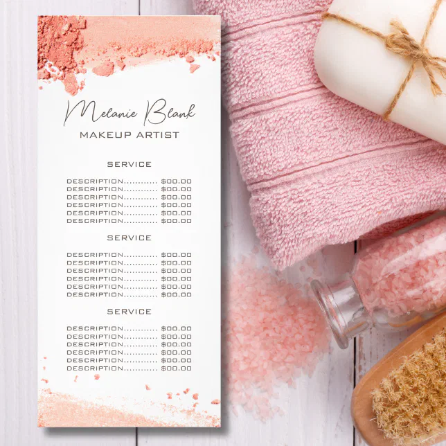 Elegant Blush Pink Eyeshadow Makeup Price List Rack Card | Zazzle