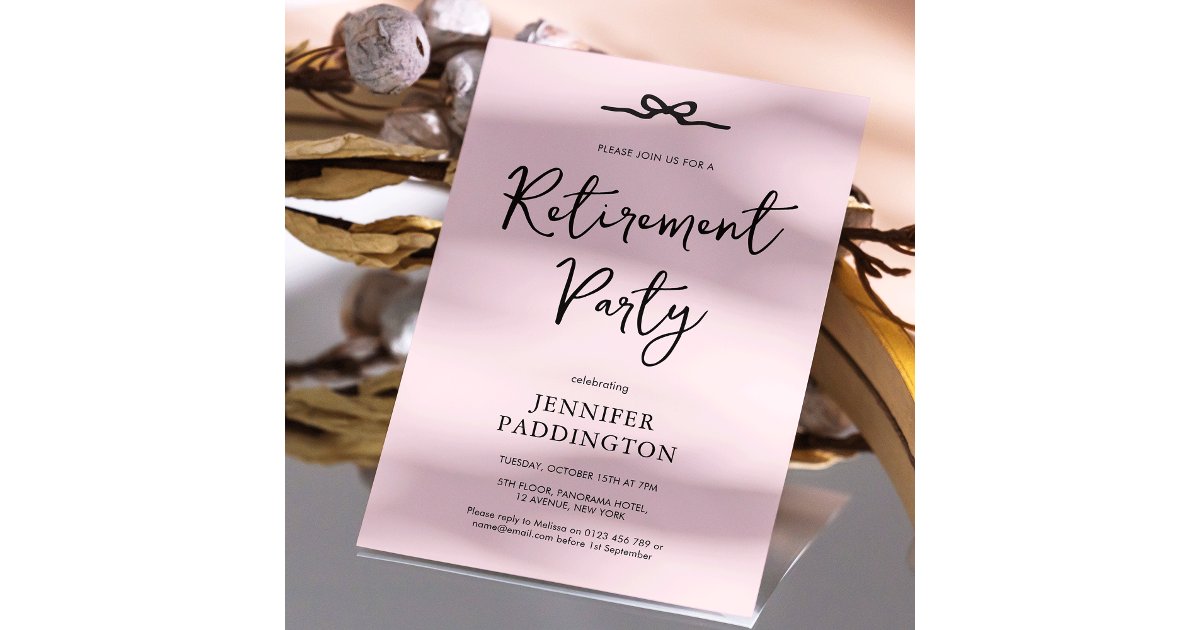 Elegant Blush Pink Feminine Retirement Party Invitation | Zazzle