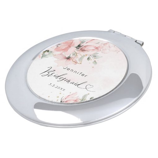 Elegant Blush pink floral bridal shower Compact Mirror | Zazzle