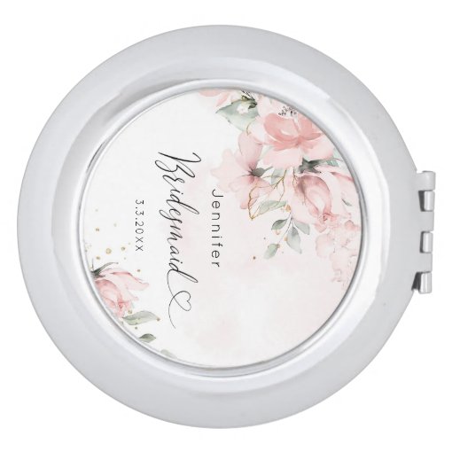 Elegant Blush pink floral bridal shower Compact Mirror | Zazzle