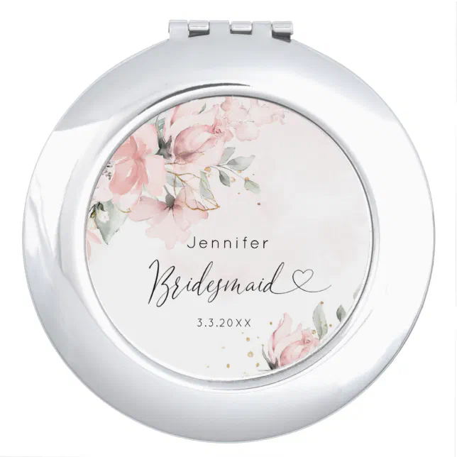Elegant Blush pink floral bridal shower Compact Mirror | Zazzle