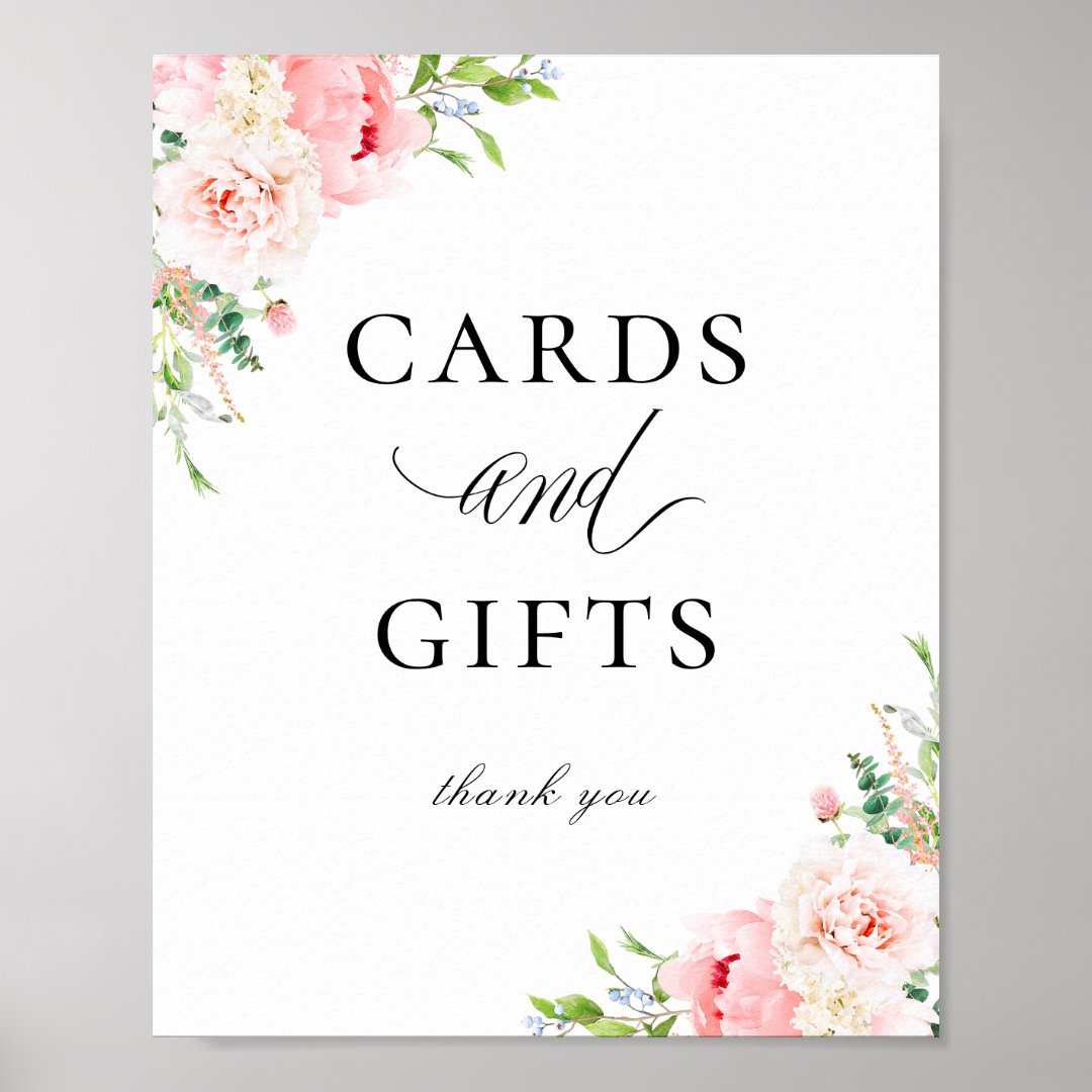 Elegant Blush Pink Floral Cards Gifts Sign | Zazzle