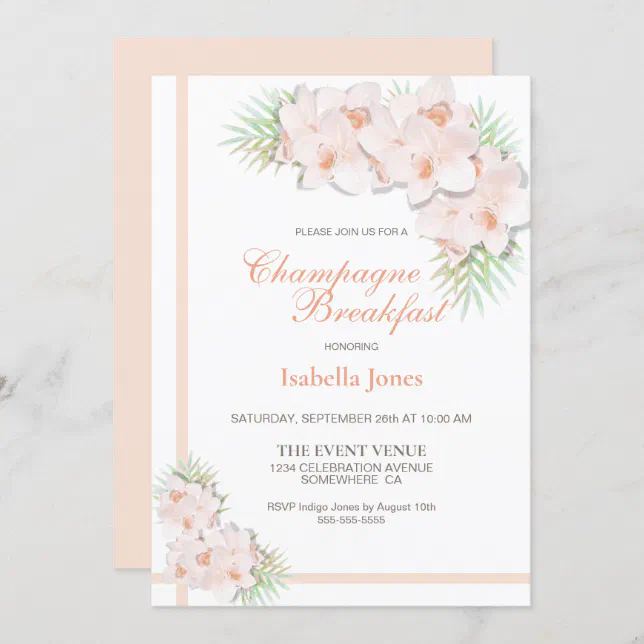 Elegant Blush Pink Floral Champagne Breakfast Invitation | Zazzle